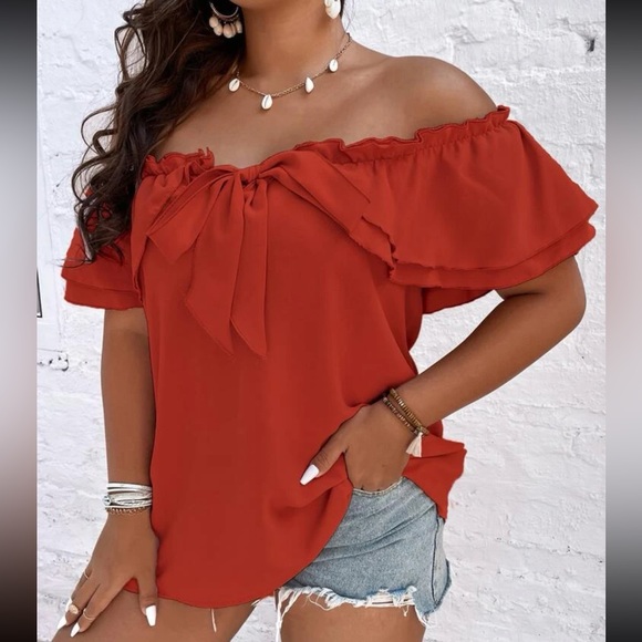 Tops | Plus Burgundy Off Shoulder Knot Front Blouse | Poshmark